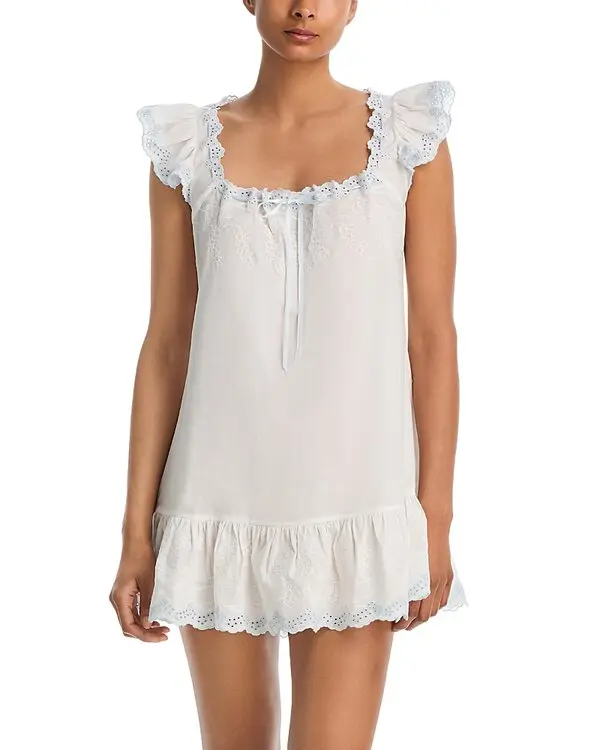 Aqua Voile Flutter Sleeved Mini Nightgown Exclusive - Ivory
