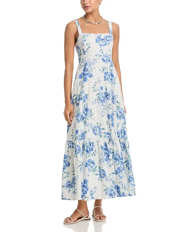Aqua Floral Eyelet Maxi Dress - White/blue