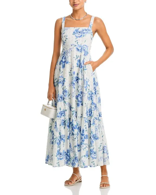 Aqua Floral Eyelet Maxi Dress - White/blue
