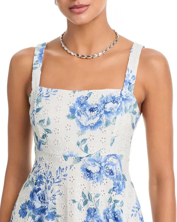 Aqua Floral Eyelet Maxi Dress - White/blue