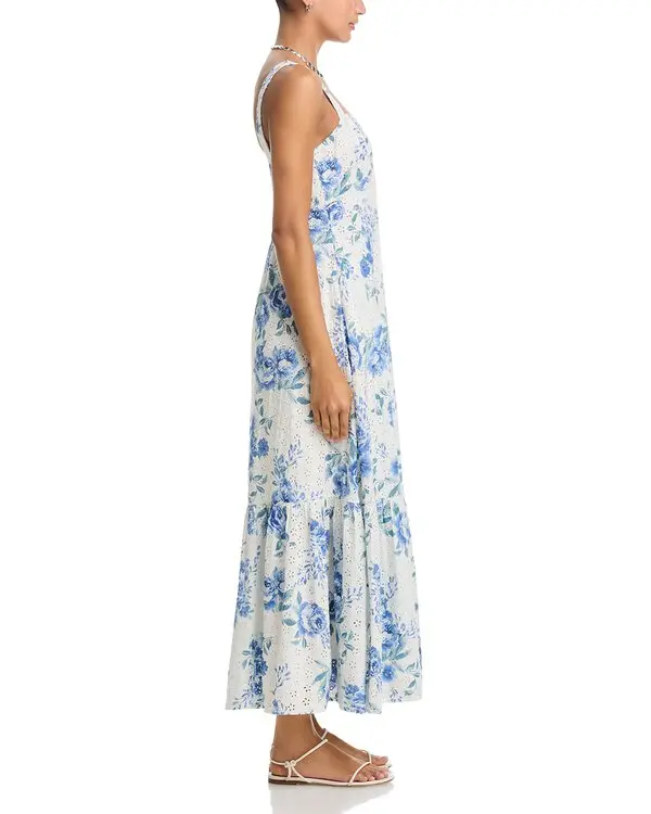 Aqua Floral Eyelet Maxi Dress - White/blue