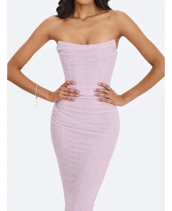 MISS CIRCLE NEW YORK Raylee Beaded Mesh Strapless Sheath Maxi Dress