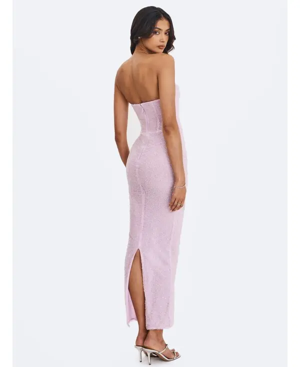 MISS CIRCLE NEW YORK Raylee Beaded Mesh Strapless Sheath Maxi Dress