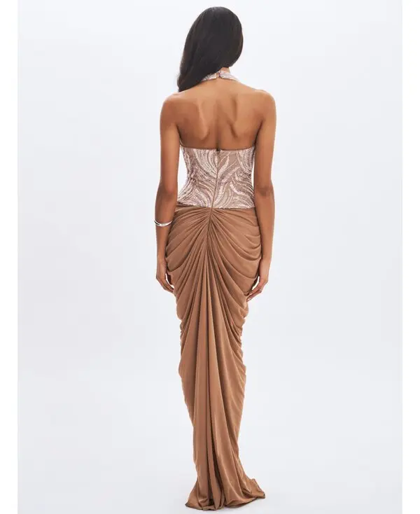 MISS CIRCLE NEW YORK Nancie Beaded Halter Maxi Dress