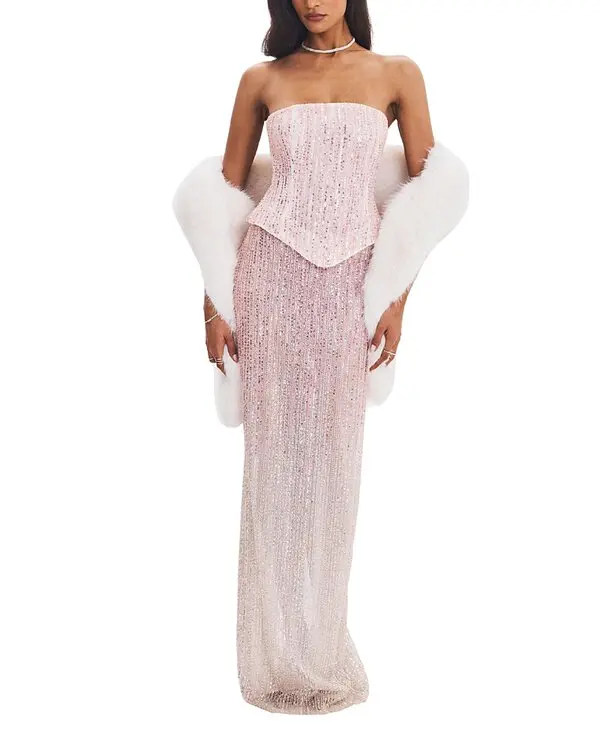 MISS CIRCLE Tosca Beaded Gradient Strapless Maxi Dress - White Pink