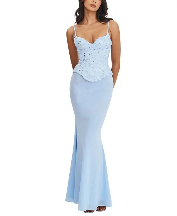 MISS CIRCLE Aurielle Sweetheart Mermaid Peplum Maxi Dress - Baby Blue