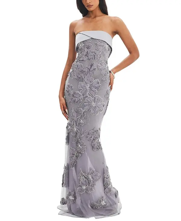 MISS CIRCLE NEW YORK Raphaela Beaded Floral Strapless Maxi Dress