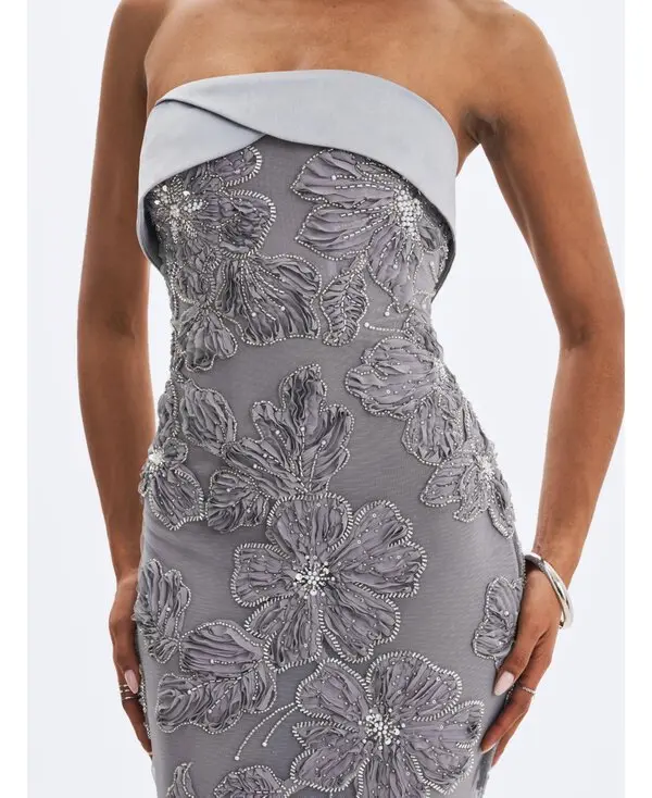 MISS CIRCLE NEW YORK Raphaela Beaded Floral Strapless Maxi Dress