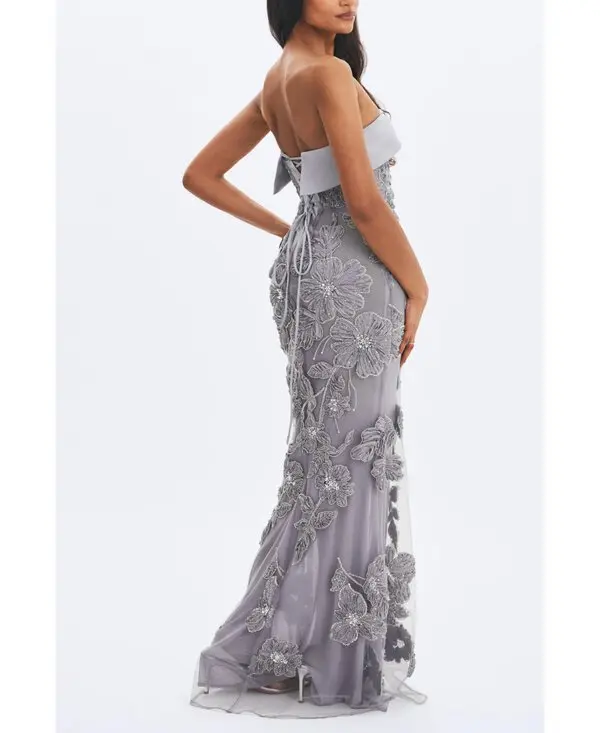 MISS CIRCLE NEW YORK Raphaela Beaded Floral Strapless Maxi Dress