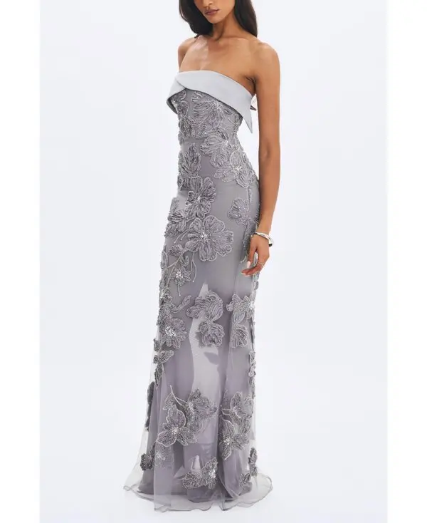 MISS CIRCLE NEW YORK Raphaela Beaded Floral Strapless Maxi Dress