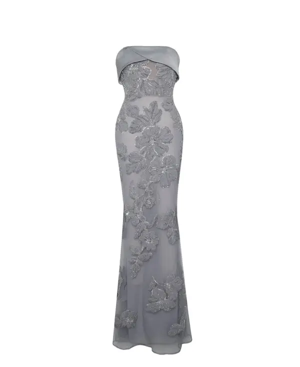 MISS CIRCLE NEW YORK Raphaela Beaded Floral Strapless Maxi Dress