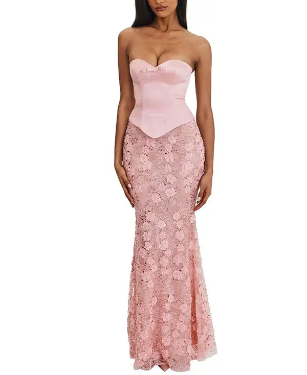 MISS CIRCLE Uliya Strapless Mermaid Peplum Maxi Dress - Rosy Pink