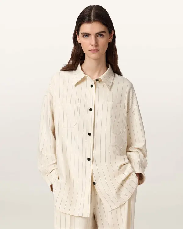 ALLSAINTS Olga Relaxed Fit Long Sleeve Shirt - Cream/black