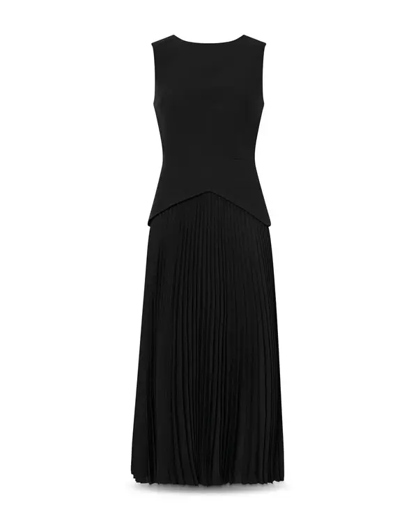 MILLY Haddy Pleated Midi Dress - Black
