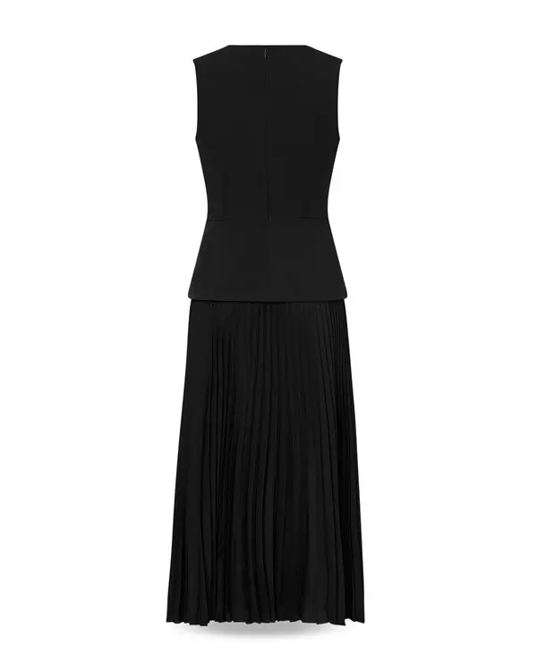 MILLY Haddy Pleated Midi Dress - Black