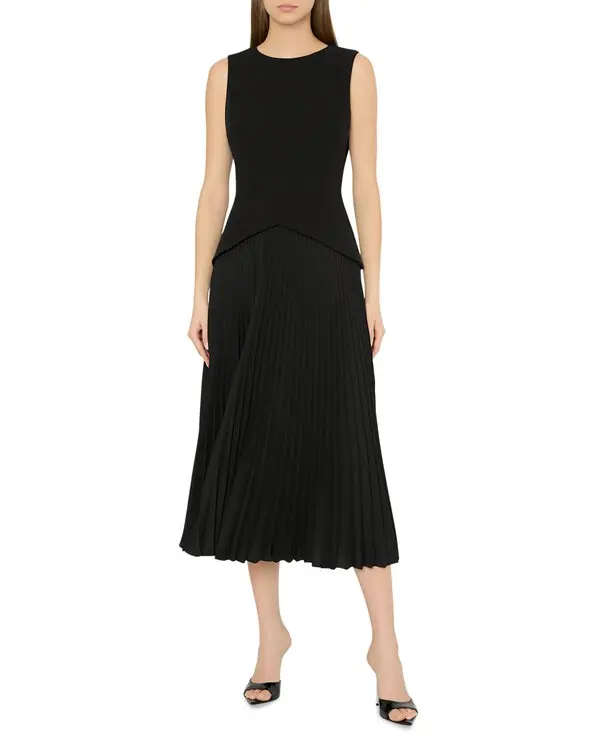 MILLY Haddy Pleated Midi Dress - Black