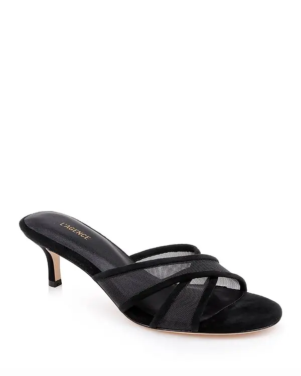 L'Agence Padua Mesh And Suede Slides - Black Mesh