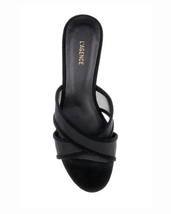 L'Agence Padua Mesh And Suede Slides - Black Mesh
