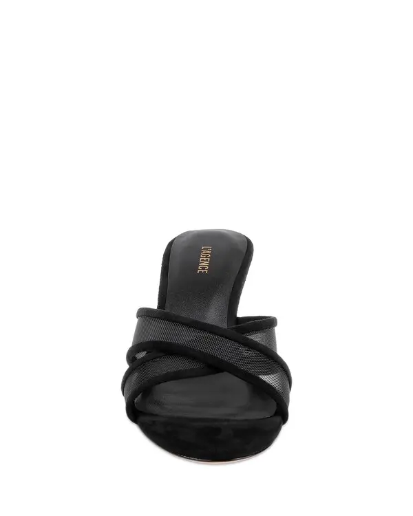 L'Agence Padua Mesh And Suede Slides - Black Mesh
