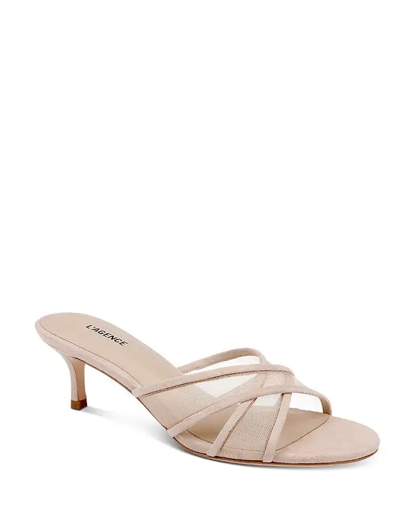 L'Agence Padua Mesh And Suede Slides - Chai
