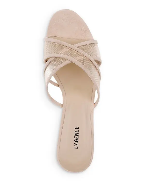 L'Agence Padua Mesh And Suede Slides - Chai
