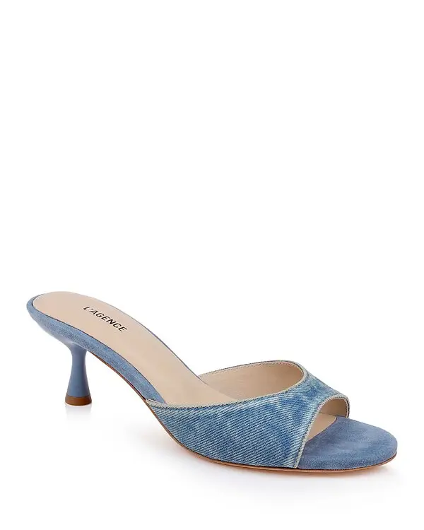 L'Agence Arleen Slide Sandals - Light Denim