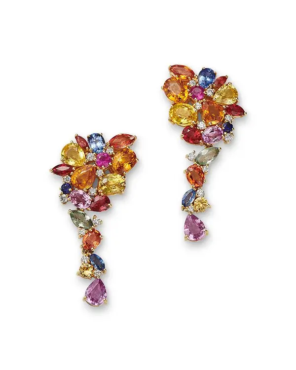 Bloomingdale'S 14k Yellow Rainbow Sapphire And Diamond Drop Earrings - Gold