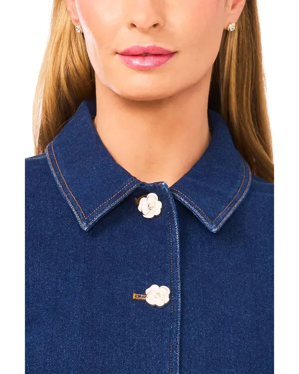 CECE DUPRAZ Long Sleeve Collared Peplum Denim Jacket