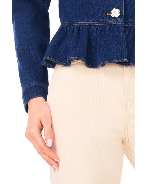 CECE DUPRAZ Long Sleeve Collared Peplum Denim Jacket