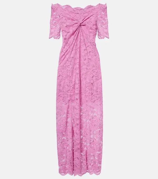Rabanne Off-shoulder Lace Midi Dress - Pink
