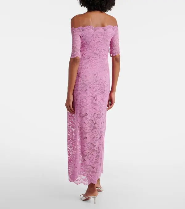 Rabanne Off-shoulder Lace Midi Dress - Pink
