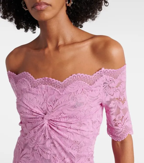 Rabanne Off-shoulder Lace Midi Dress - Pink