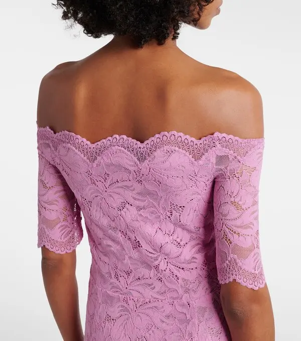 Rabanne Off-shoulder Lace Midi Dress - Pink