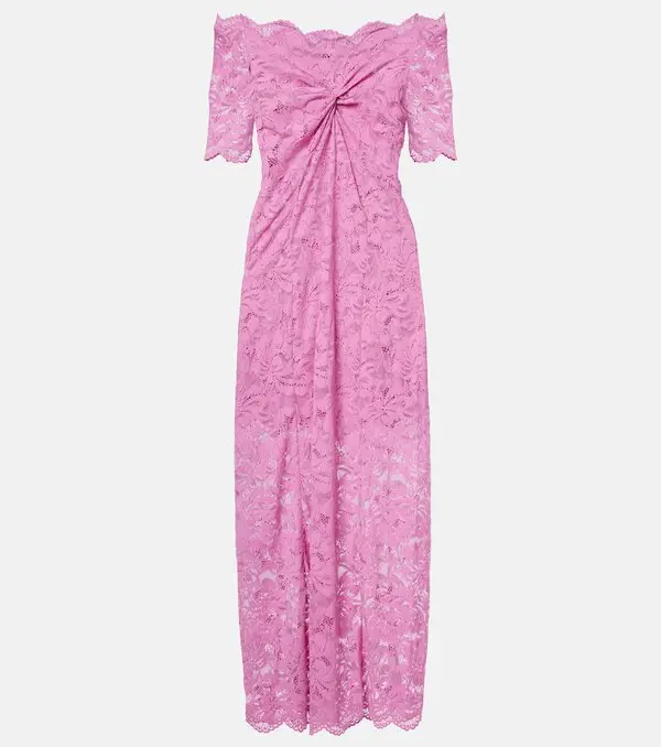 Rabanne Off-shoulder Lace Midi Dress - Pink