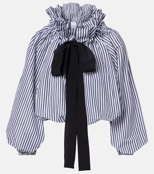PATOU Striped Gathered Blouse - Blue