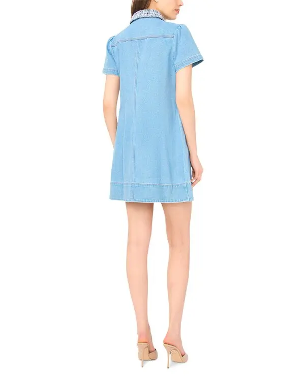 CECE DUPRAZ Short Sleeved Button Down Denim Dress - Light Blue