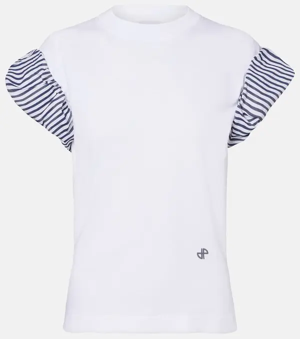 PATOU Cotton Jersey T-shirt With Striped Ruffle Sleeves - White