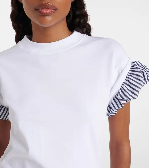 PATOU Cotton Jersey T-shirt With Striped Ruffle Sleeves - White