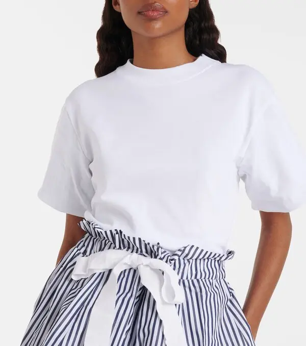 PATOU Cotton Jersey T-shirt With Striped Ruffle Sleeves - White