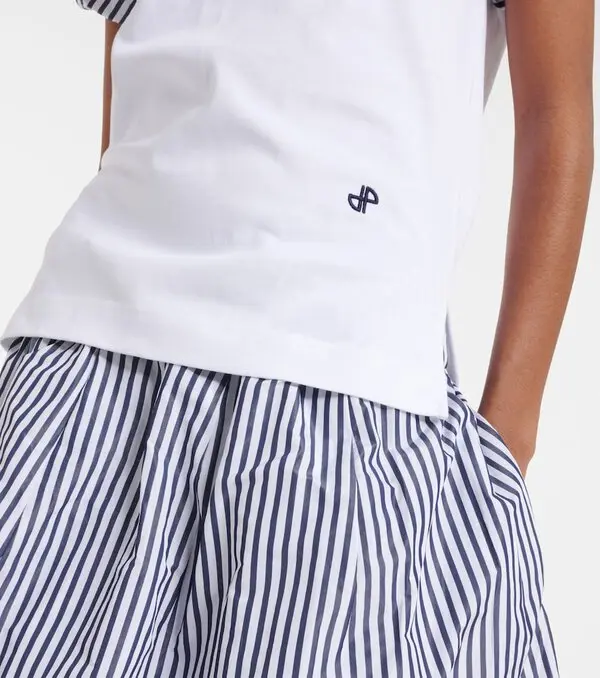 PATOU Cotton Jersey T-shirt With Striped Ruffle Sleeves - White