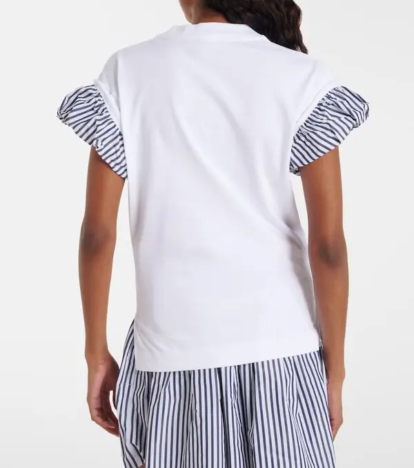 PATOU Cotton Jersey T-shirt With Striped Ruffle Sleeves - White