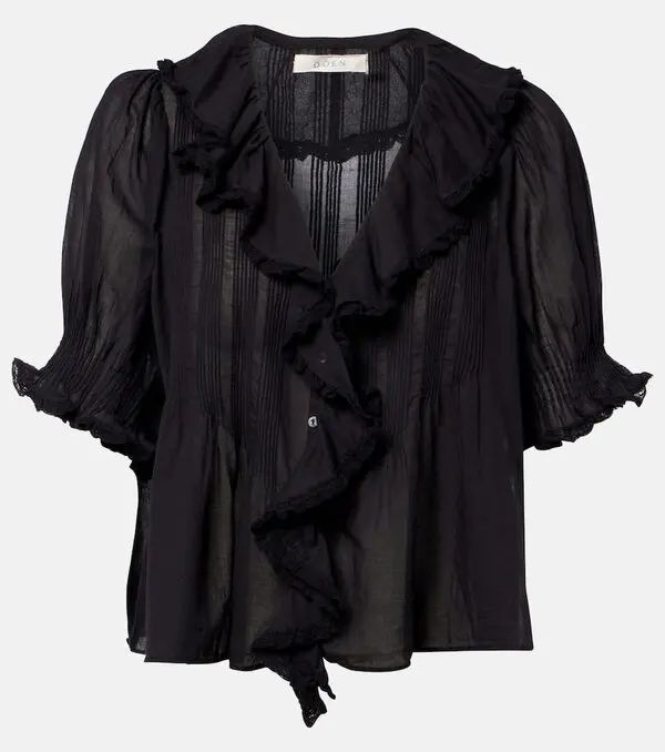 DÔEN Cotton Voile Henri Top - Black