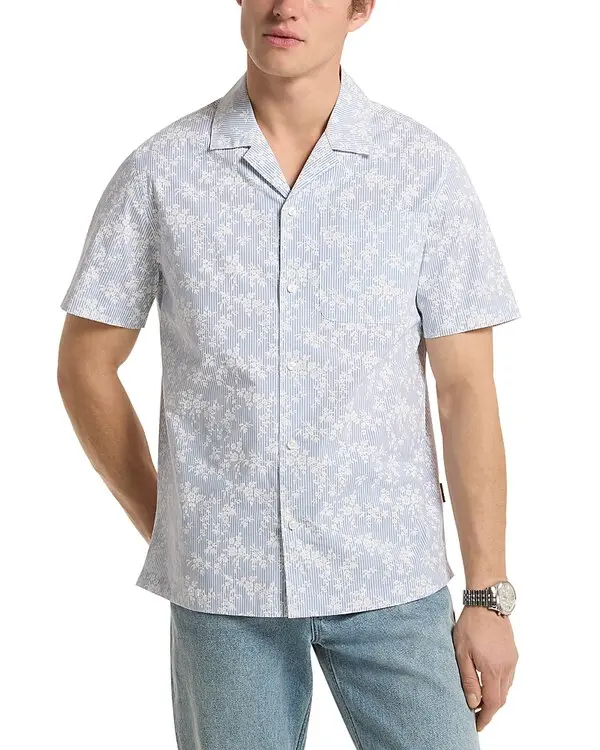 Michael Kors Short Sleeve Floral Stripe Camp Collar Shirt - Chambray