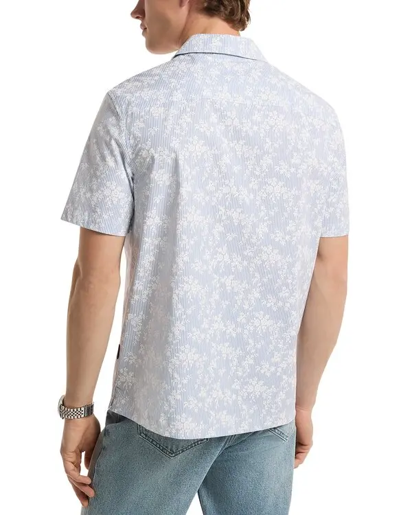 Michael Kors Short Sleeve Floral Stripe Camp Collar Shirt - Chambray