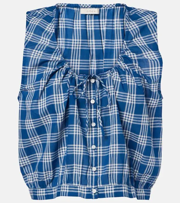 DÔEN Theo Checked Cotton Top - Blue