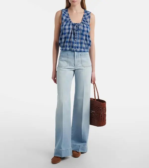 DÔEN Checked Cotton Top - Blue