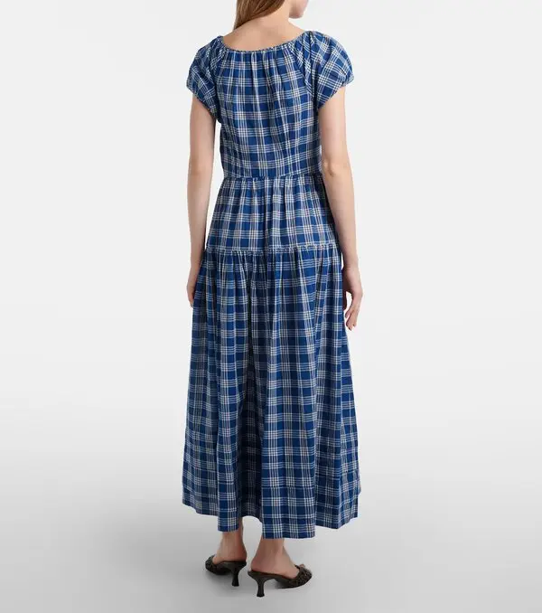 DÔEN Cotton Checked Midi Dress - Blue