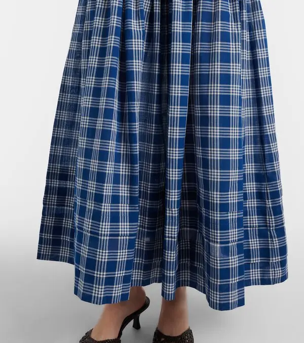 DÔEN Cotton Checked Midi Dress - Blue