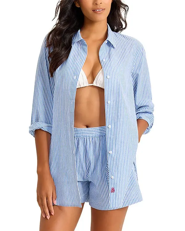 Tommy Bahama Sun Sea Spritz Cover Up Shirt - Victoria Blue