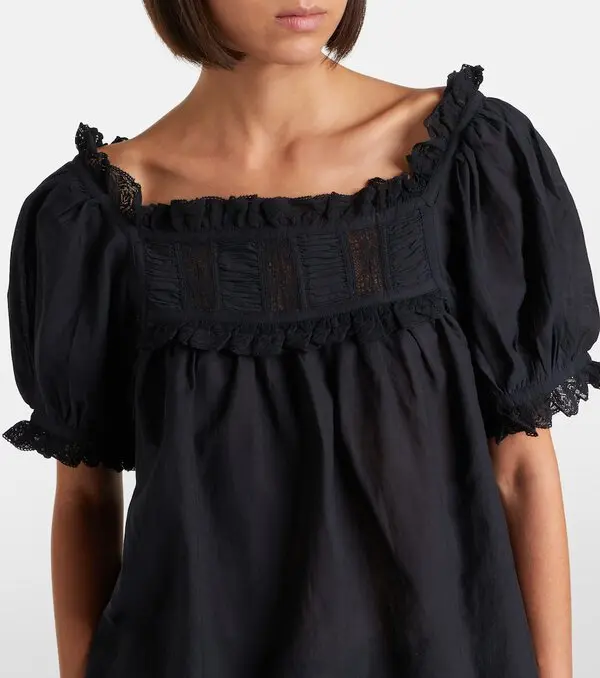 DÔEN Frances Lace-trimmed Cotton-blend Top - Black